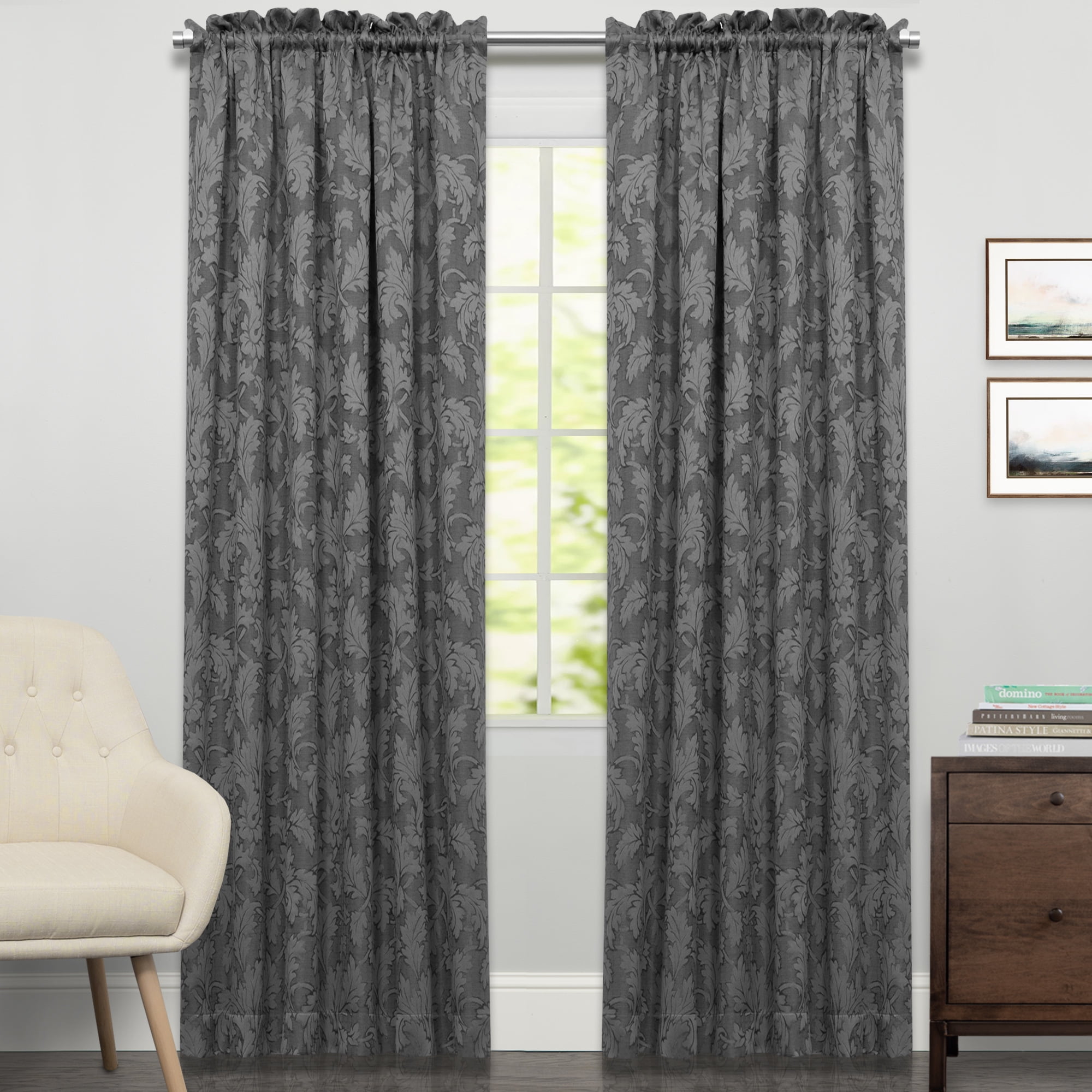Flora Scrolling Leaf Jacquard Single Tailored Window Curtain Panel 84 ...