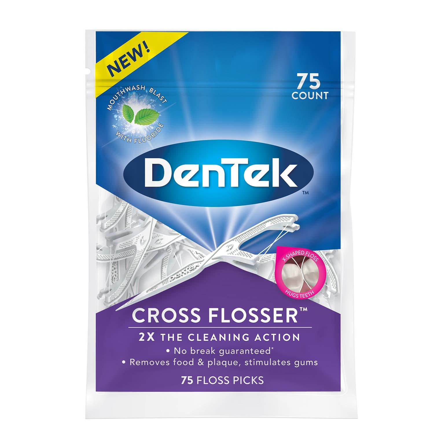 DenTek Cross Flosser Floss Picks, X-Shaped Floss Hugs Teeth, 75 Count ...