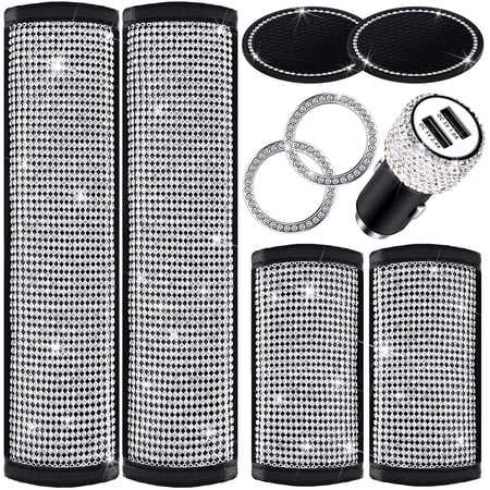 9 Pieces Bling Car Accessories Set, Bling Seat Belt Cover, Bling Door ...