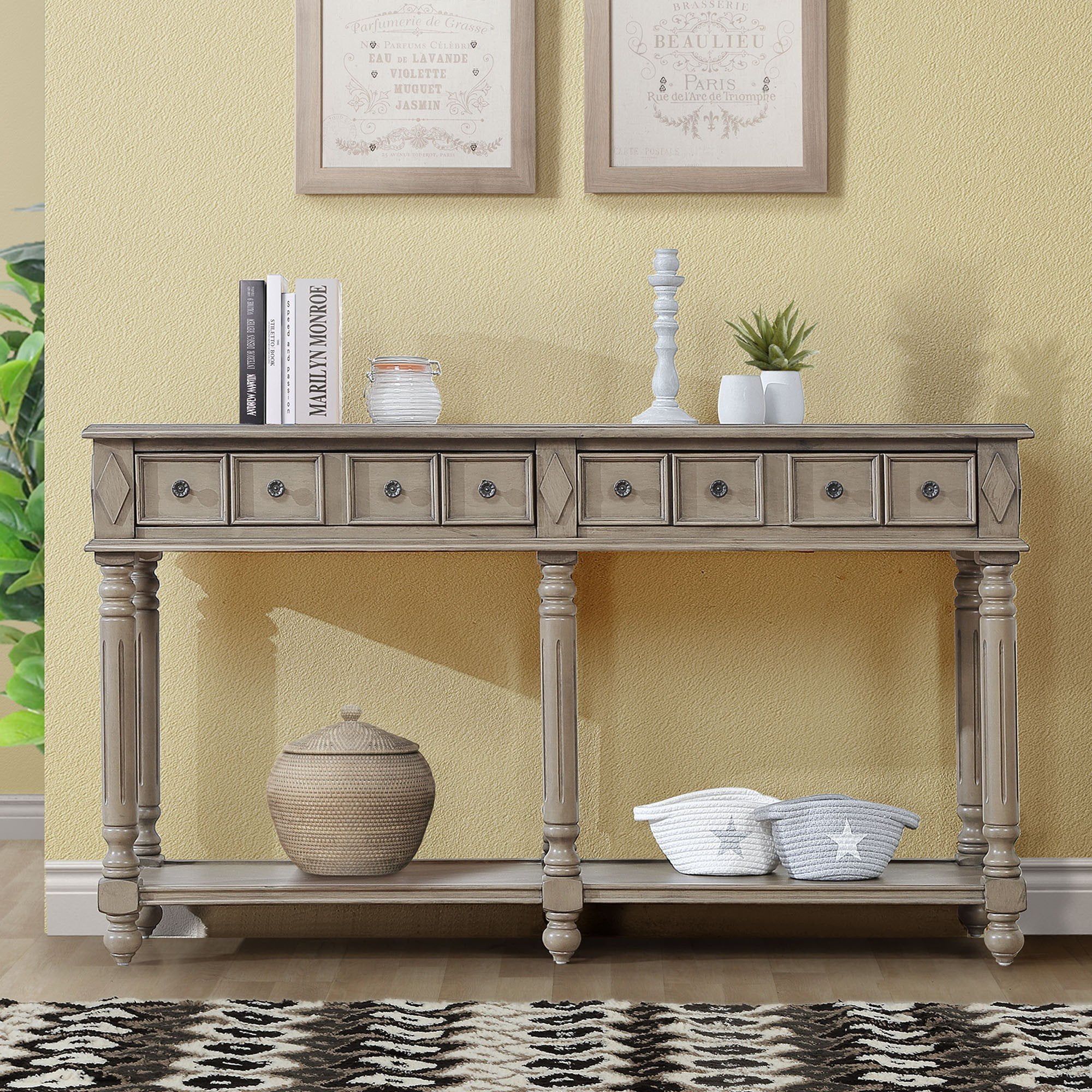 Retro Console Table Entryway Table, 58" Long Sofa Table with 2 Drawers ...
