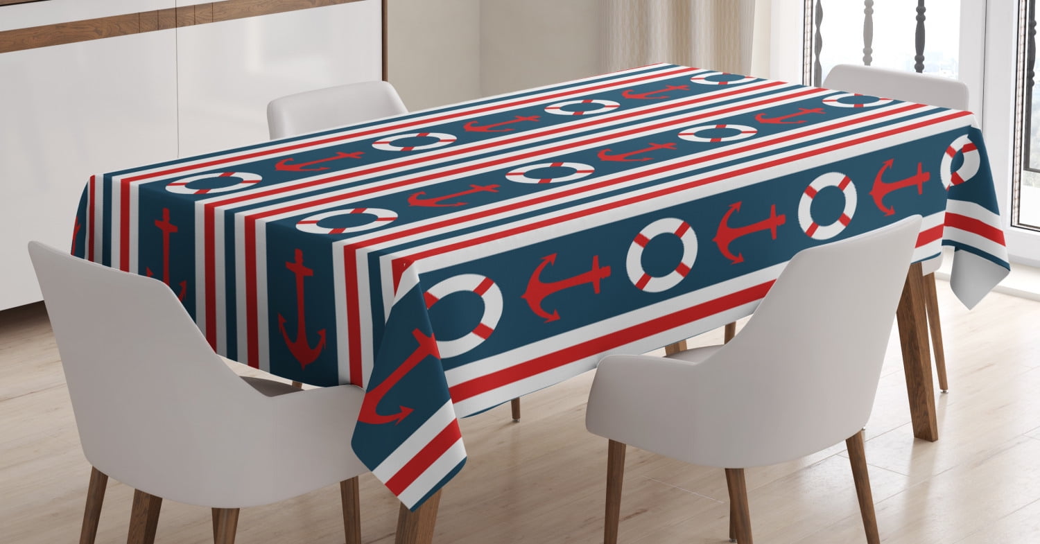 Nautical Tablecloth, Vertical Borders Stripes Maritime Theme Steering ...
