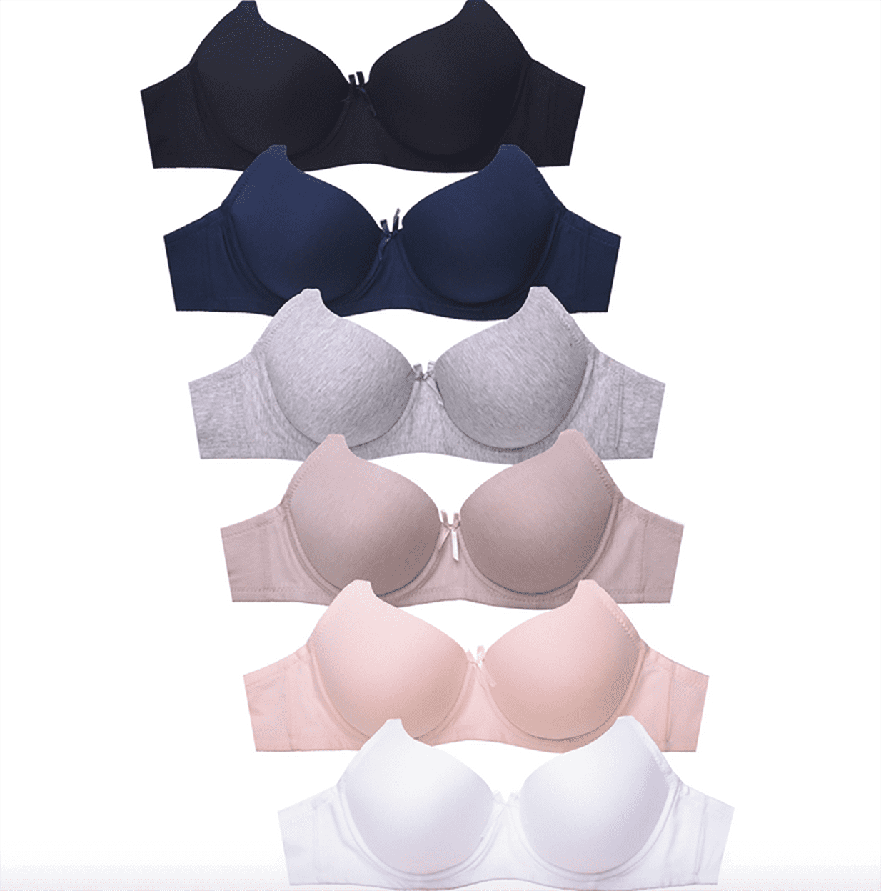 6 Pieces Plus Size Wired Full Cup Plain Gentle Push Up Bra D/DD 42D ...