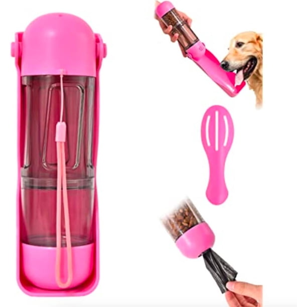4 in 1 Dog Water Bottle, 300ml Portable Water Dispenser with Food Box ...