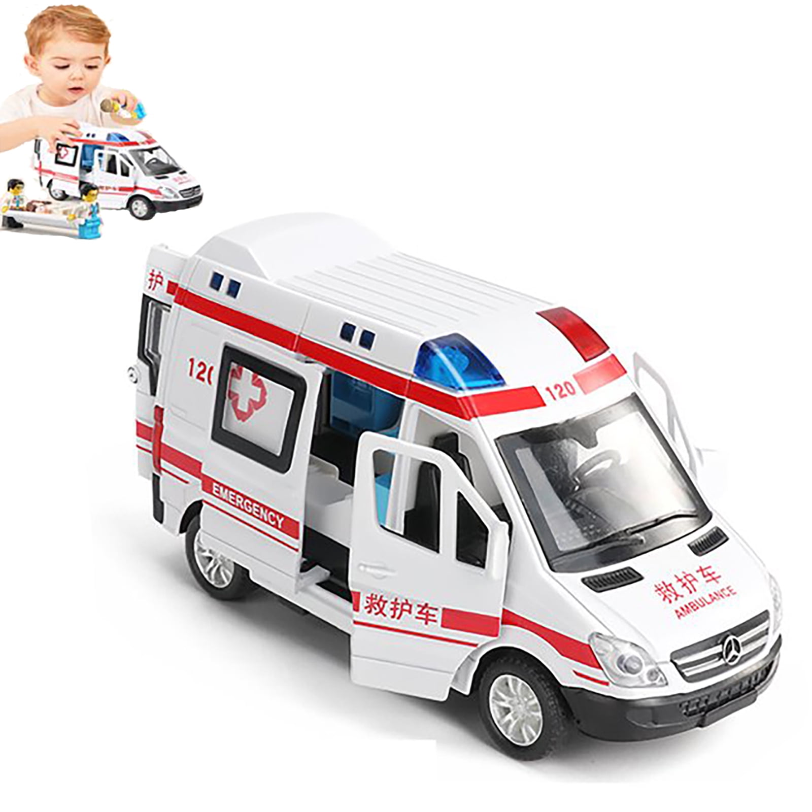 Rescue Ambulance Friction Powered 1:32 Scale Toy Car, Medical Transport ...