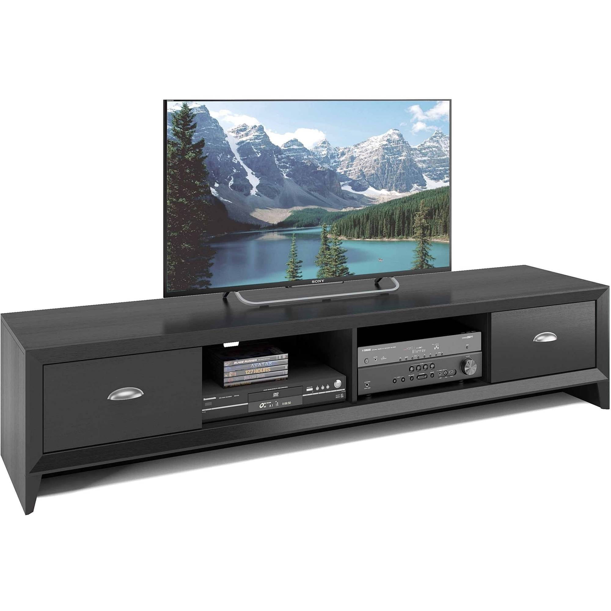 CorLiving Lakewood Extra Wide TV Bench in Black Wood Grain Finish for ...