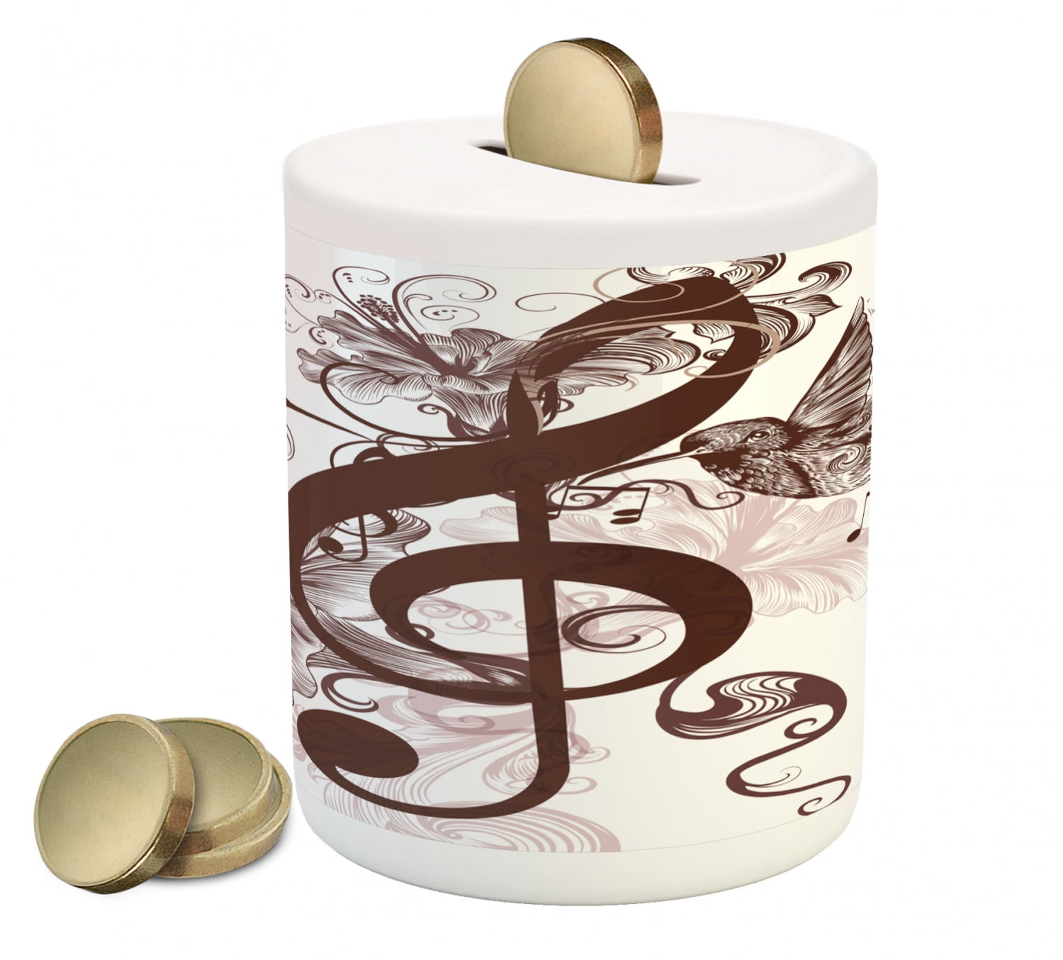 Music Piggy Bank, Floral Design Treble Clef and Singing Flying Birds ...