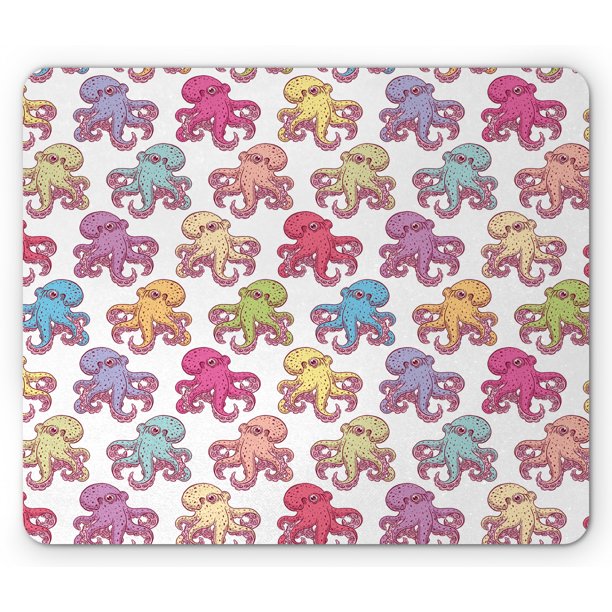 Octopus Mouse Pad, Hand Drawn Animal Pattern with Tentacles Ocean ...