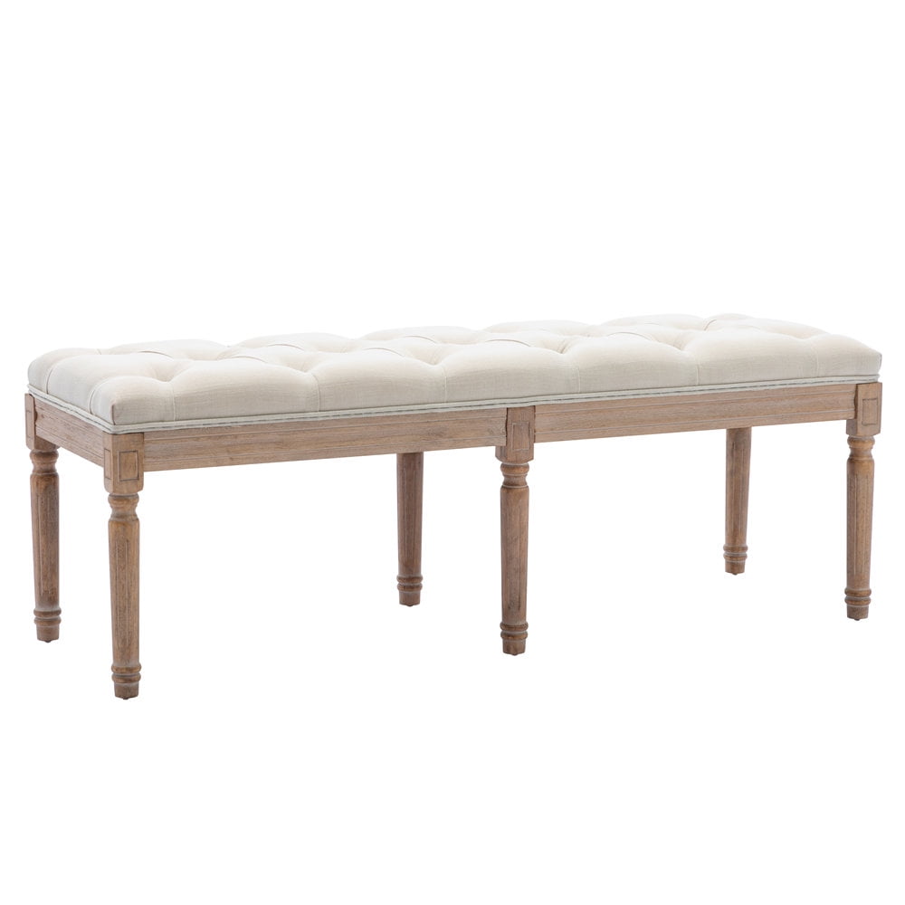 47” Upholstered Bench Tufted Fabric Solid Wood Bench for Living Room ...