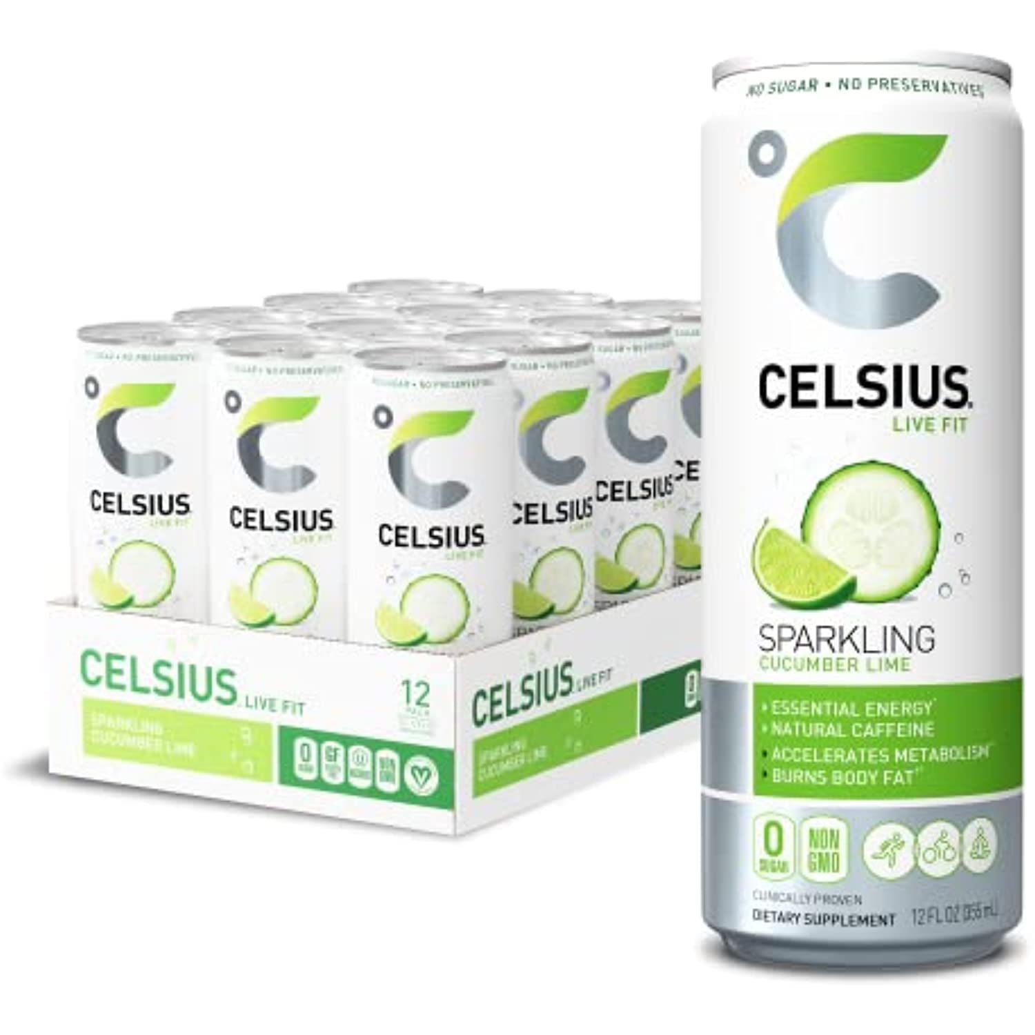 Celsius Sweetened With Stevia Sparkling Cucumber Lime Fitness Drink ...