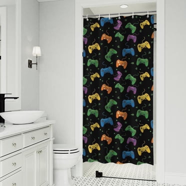 Multicolor Controllers Games Icons Black Pattern Shower Curtain 36"x72 ...