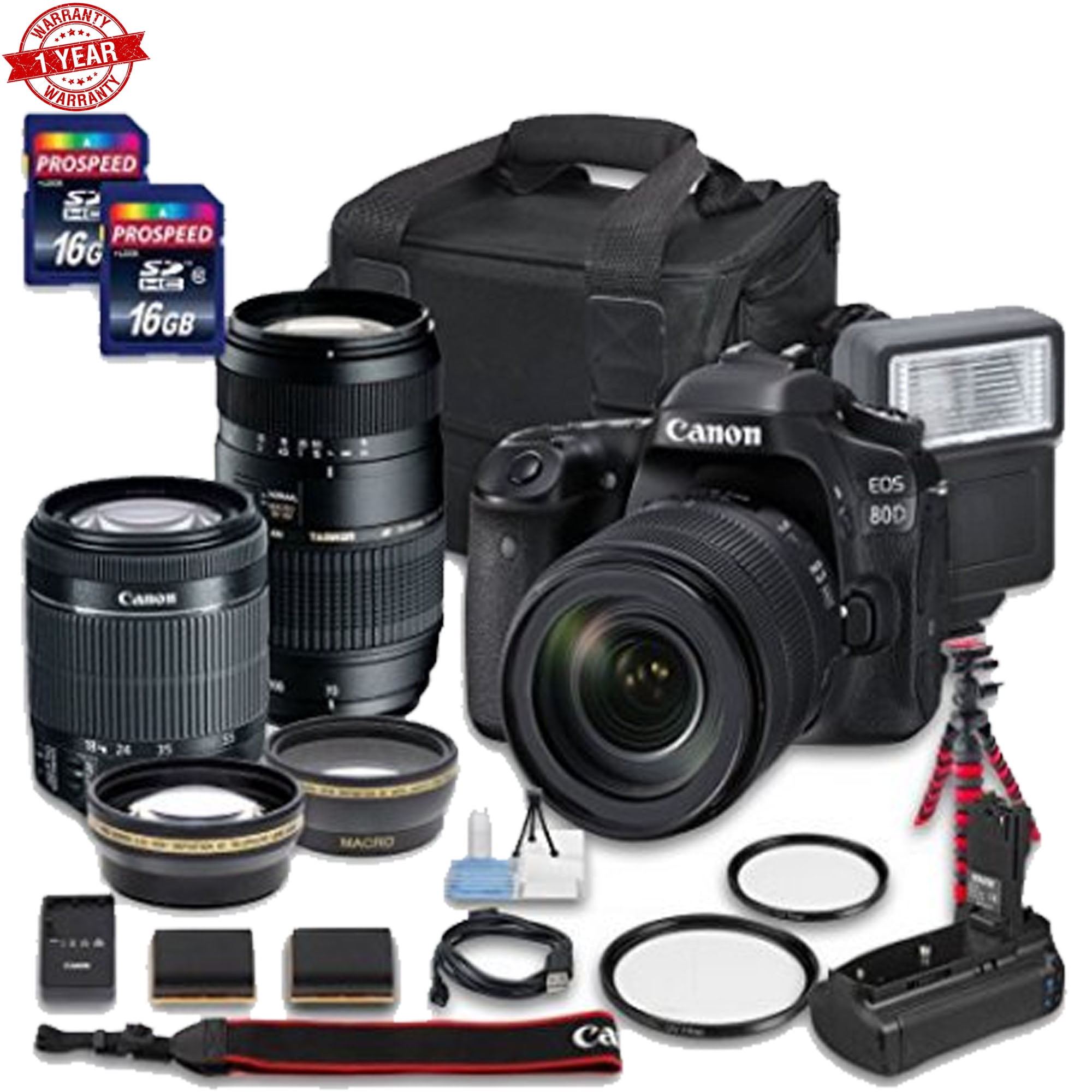 Canon EOS 80D DSLR Camera w/ Canon EF-S 18-55mm f/3.5-5.6 IS STM Lens + Tamron Zoom Telephoto AF ...