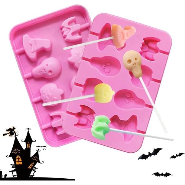 Halloween Candy Molds Silicone Lollipop Molds，2x8 Cavity Chocolate ...
