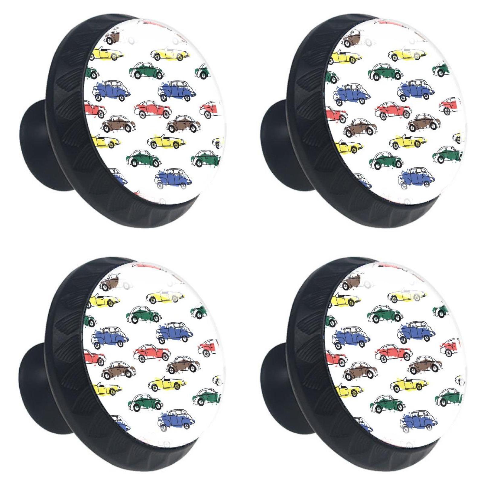 Ownta Cars Pattern Colorful Black Round Glass Drawer Handles Knobs ...