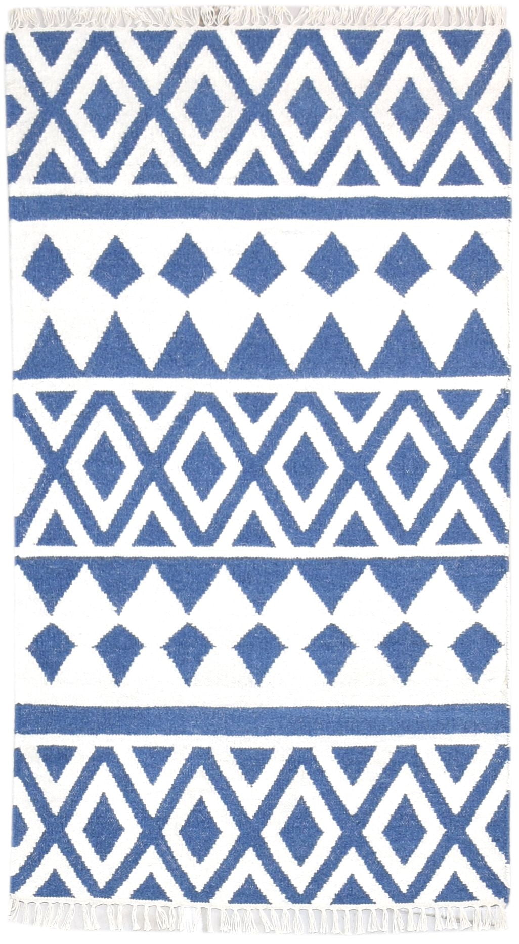 3' X 5' Rug Wool Blue Modern Dhurrie Scandinavian Triangles Small ...