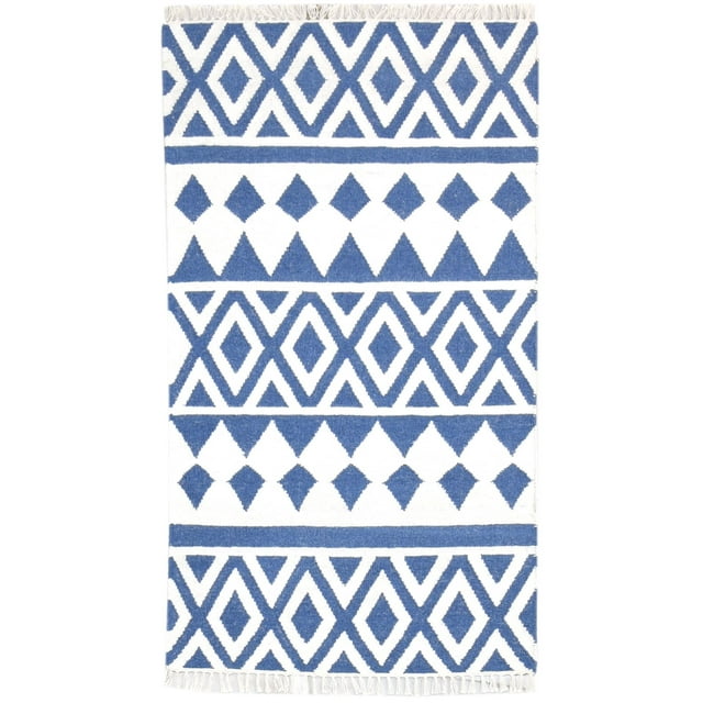 3' X 5' Rug Wool Blue Modern Dhurrie Scandinavian Triangles Small ...