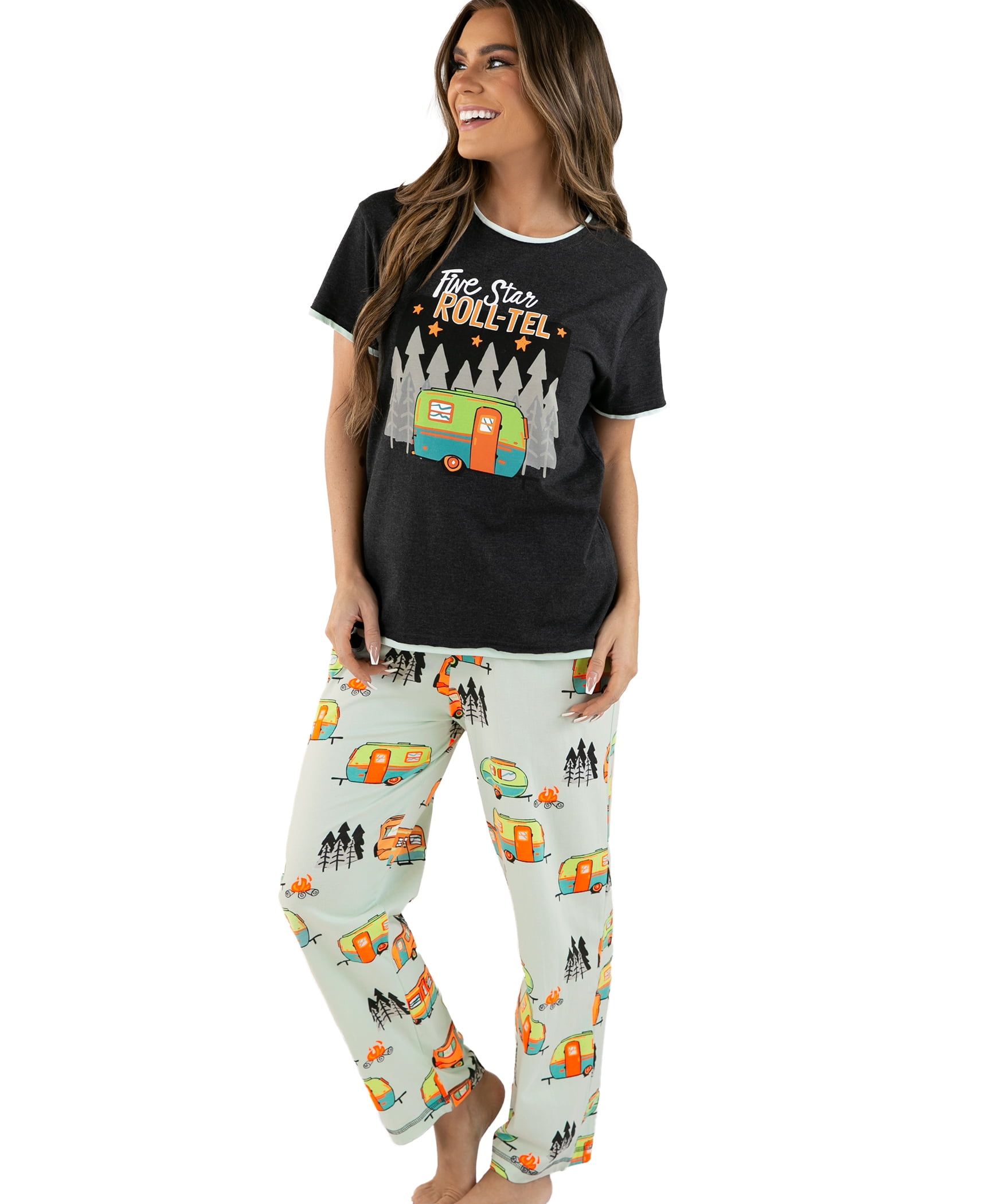 Lazy One Women's Pajama Set, Short Sleeves with Cute Prints, Relaxed ...