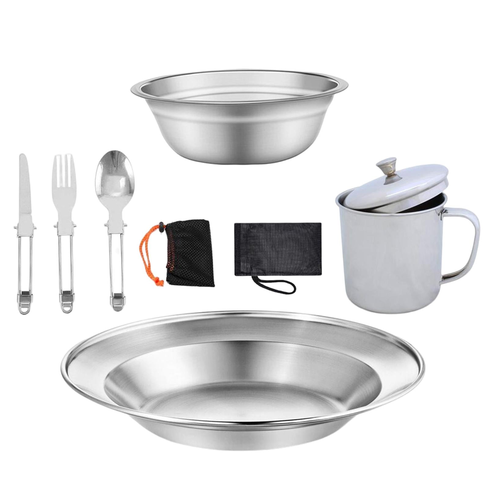Camping Cookware Dinnerware Set Stainless Steel for Backpacking Picnic ...