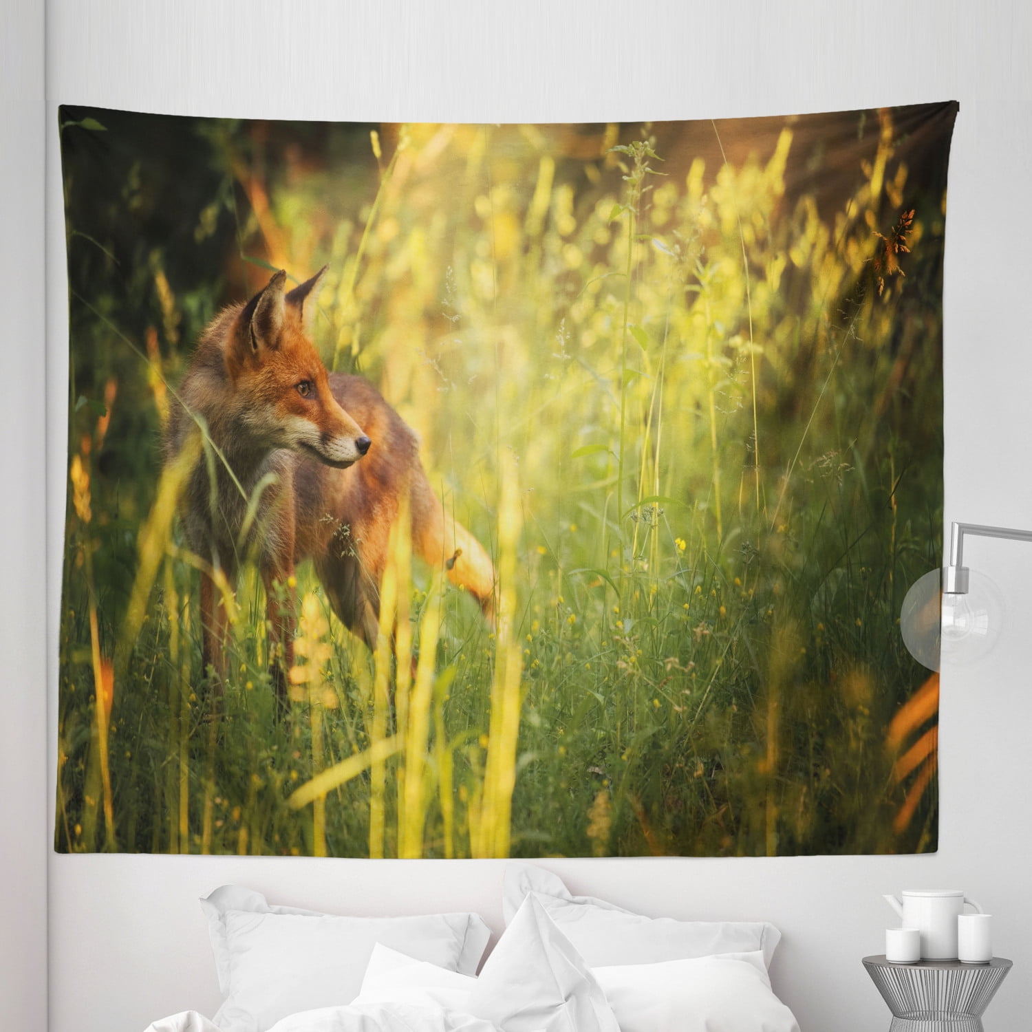 Fox Tapestry, Fox in the Summer Forest Fresh Meadow Grass Wilderness ...
