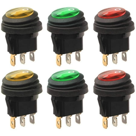Gebildet 6pcs 12V-24VDC/20A Waterproof Round Rocker Toggle Switch with ...