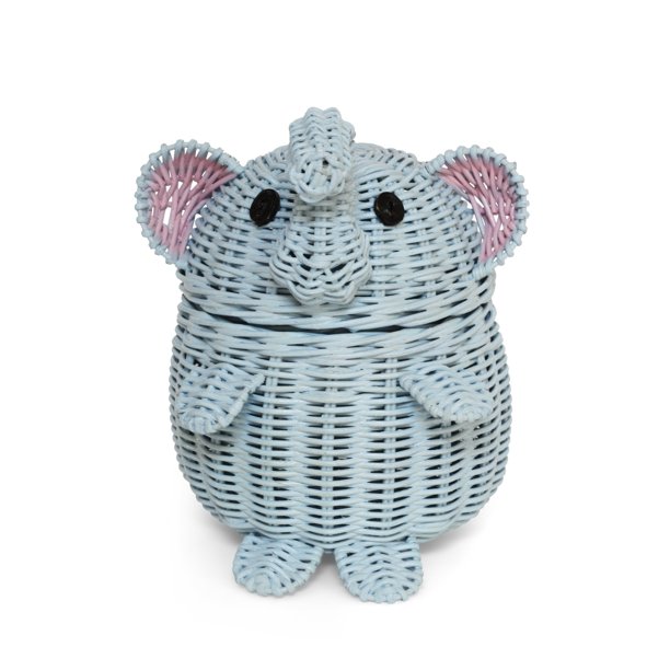 Blue Elephant Rattan Storage Basket With Lid Hand Woven Shelf Organizer ...