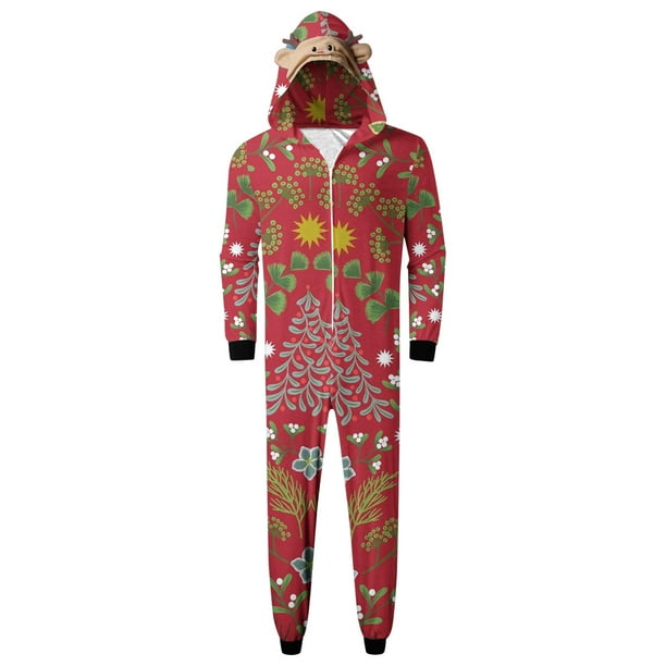 matoen Parent-child Warm Christmas Set Printed Home Wear Hoodid Pajamas ...