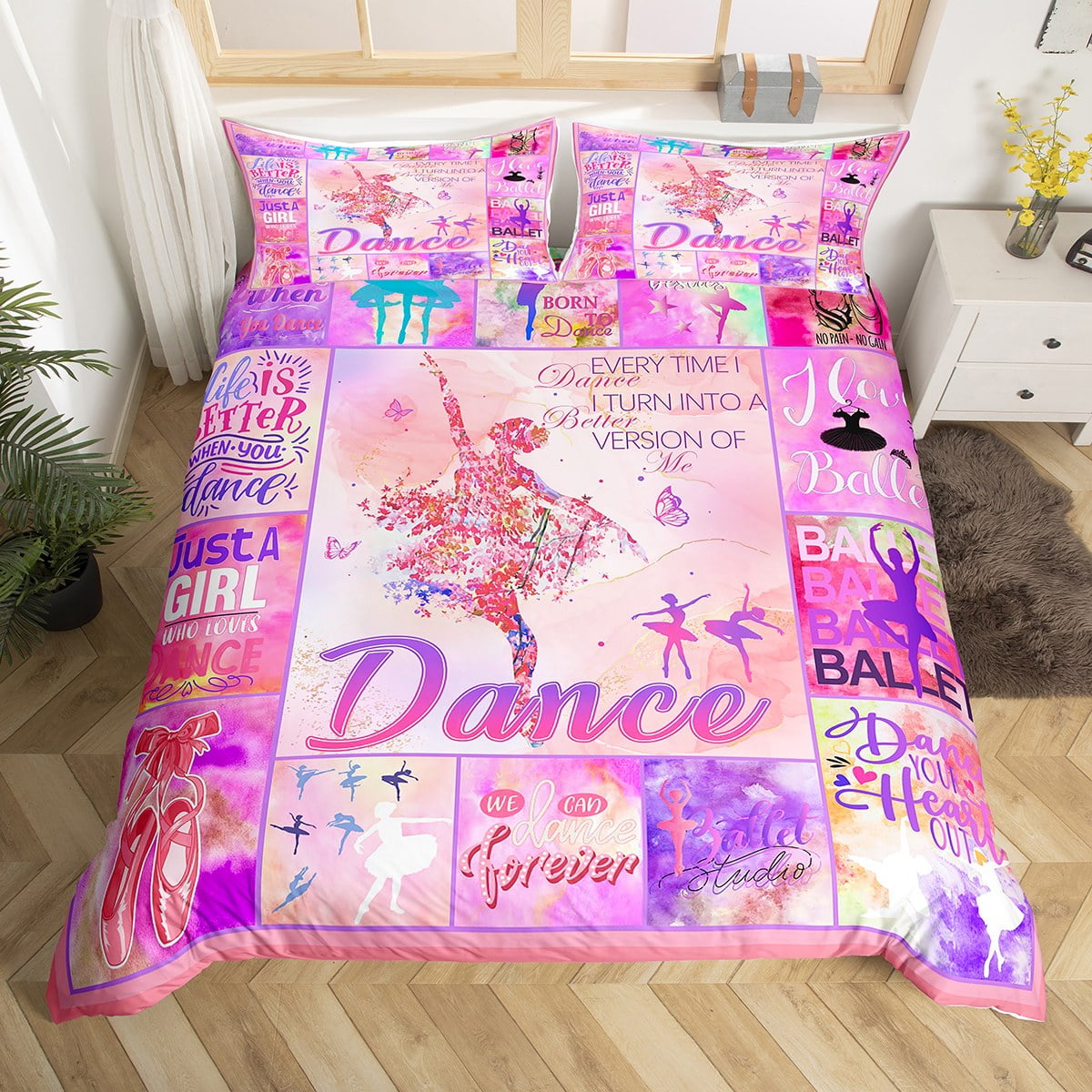 YST Ballet Dancer Duvet Cover for Girls Adult,Gold Stars Rainbow Pastel ...