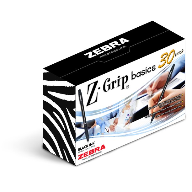 Zebra Pen Z-Grip Basics Stick Pen,1.0mm, Black Ink, 30-Pack - Walmart ...