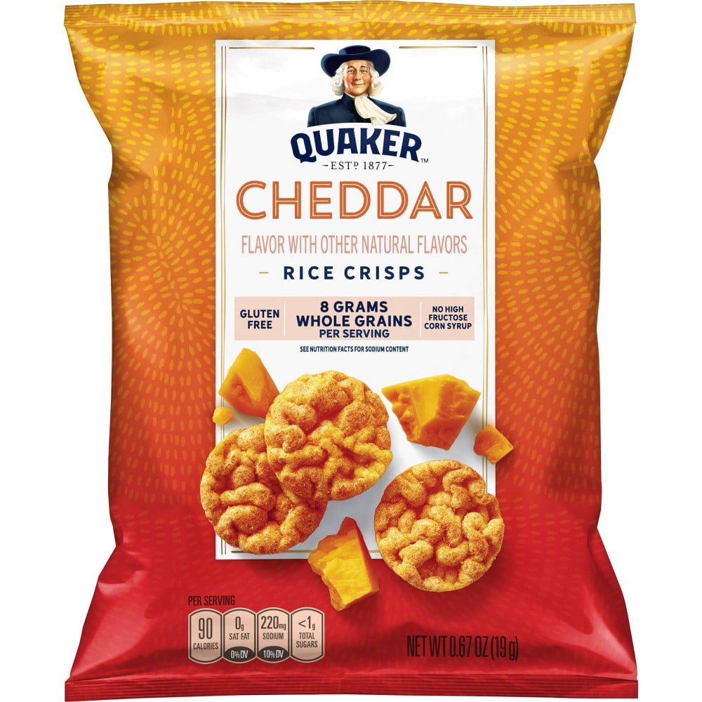 Quaker Popped Rice Snacks Cheddar Crisps 0.67 oz. 60 Bags/Pack (295 ...