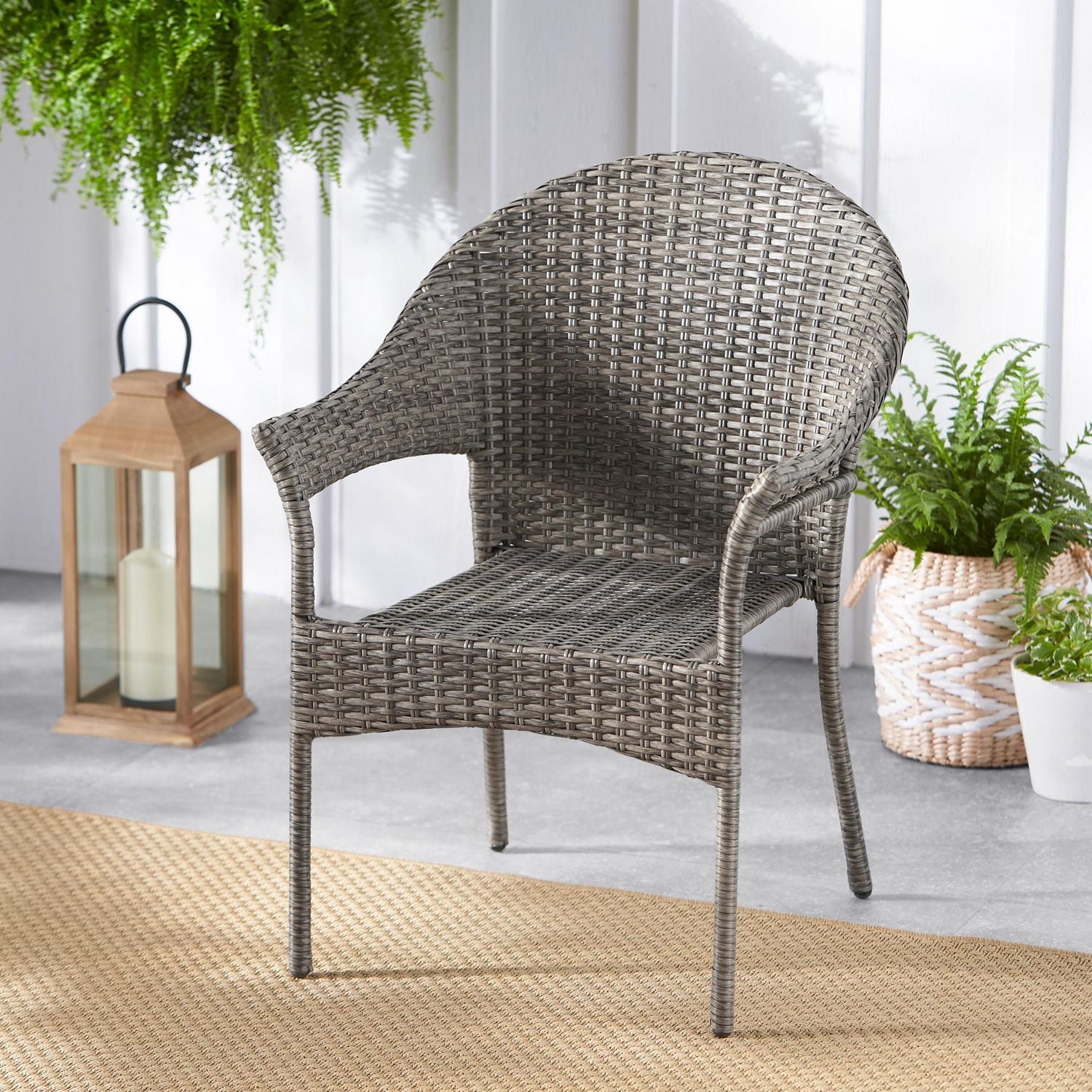 Mainstays Pebbleton Patio Wicker Chair - Grey, Handwoven wicker ...