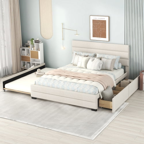 Click here for Taoruifang Queen Upholstered Platform Bed With Twi... prices
