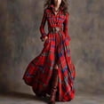 2026 New Vintage Plaid Button-Down Maxi Dress with Waist Belt, Long ...