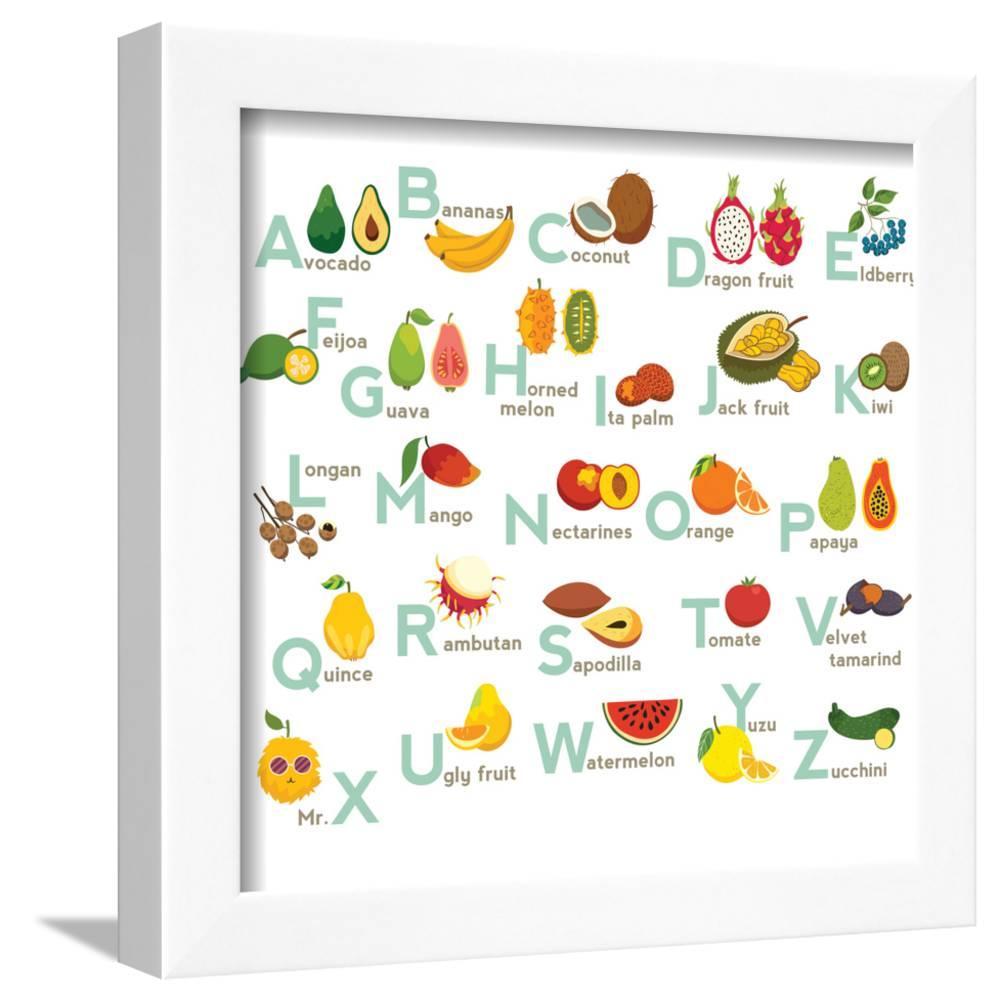 Fruits Abc Vector Set Exotic Tropical Fruits Vegetable Alphabet, Framed ...