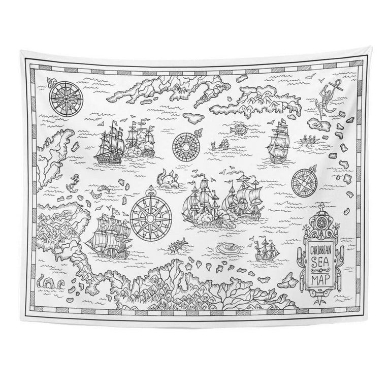Pirate Treasure Map Black And White