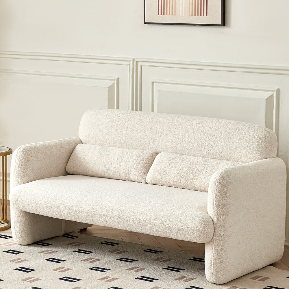 Youdao 59" Small Loveseat Sofa, Modern Sherpa Mini Sofa Couch ...