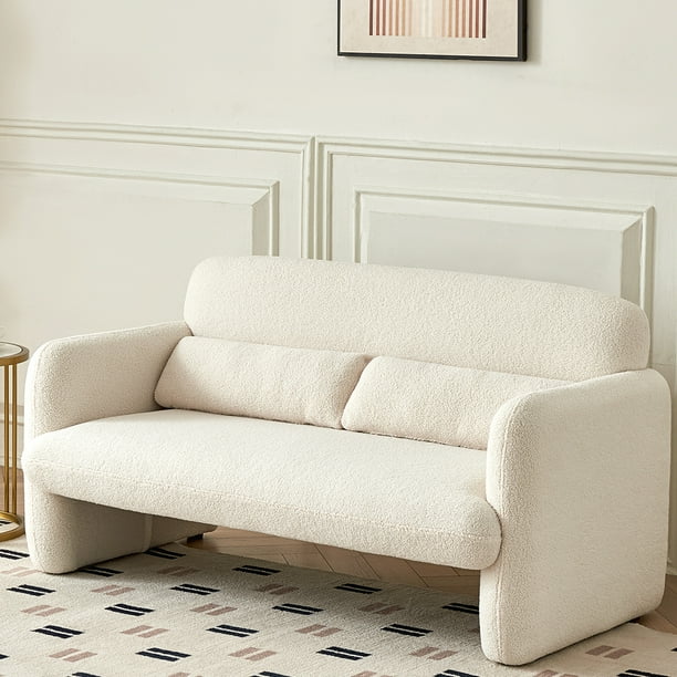 Youdao 59" Small Loveseat Sofa, Modern Sherpa Mini Sofa Couch ...
