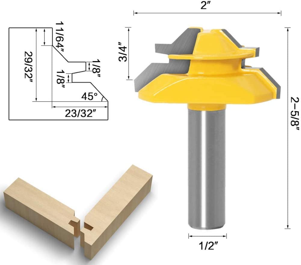 Buy 45 Degree Lock Miter Router Bit 12.7mm, APLUS Woodworking Milling ...