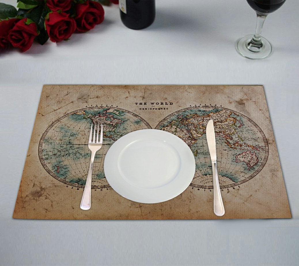 GCKG Global Map Placemat, Vintage Retro Style Old World Map from 1800s ... GCKG Global Map Placemat, Vintage Retro Style Old World Map from 1800s ...