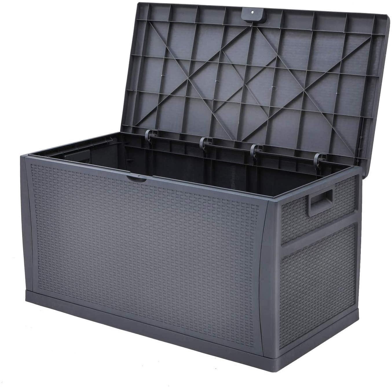 SOLAURA 120 Gallon Outdoor Storage Deck Box Patio Wicker Resin ...