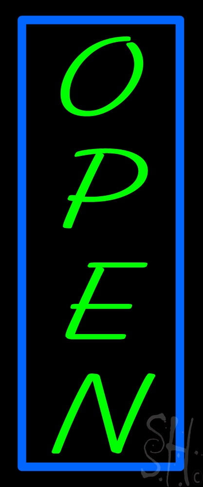 Vertical Open with Blue Border LED Neon Sign 24 x 10 - inches, Clear ...