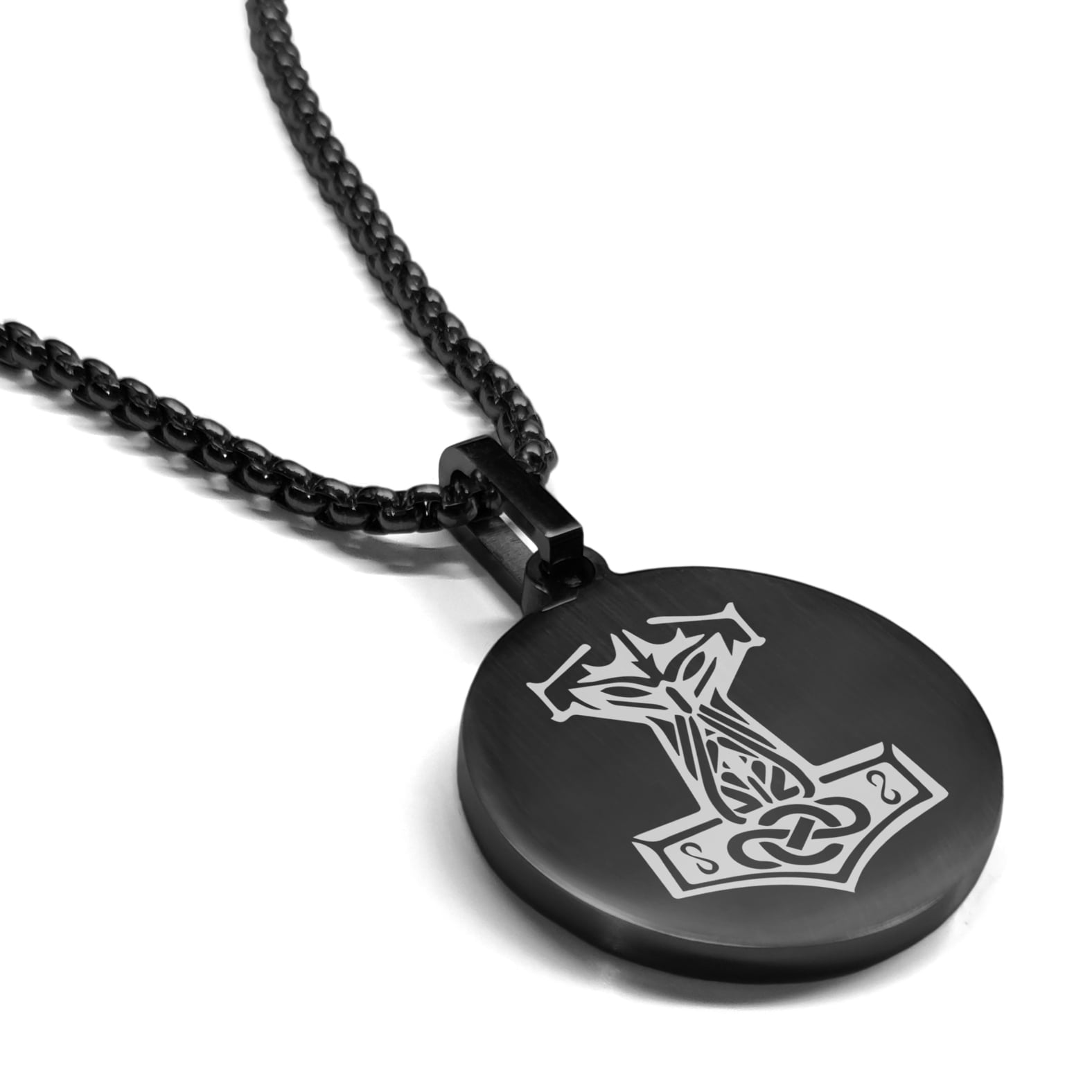Stainless Steel Viking Mjolnir (Thor’s Hammer) Round Medallion Pendant ...