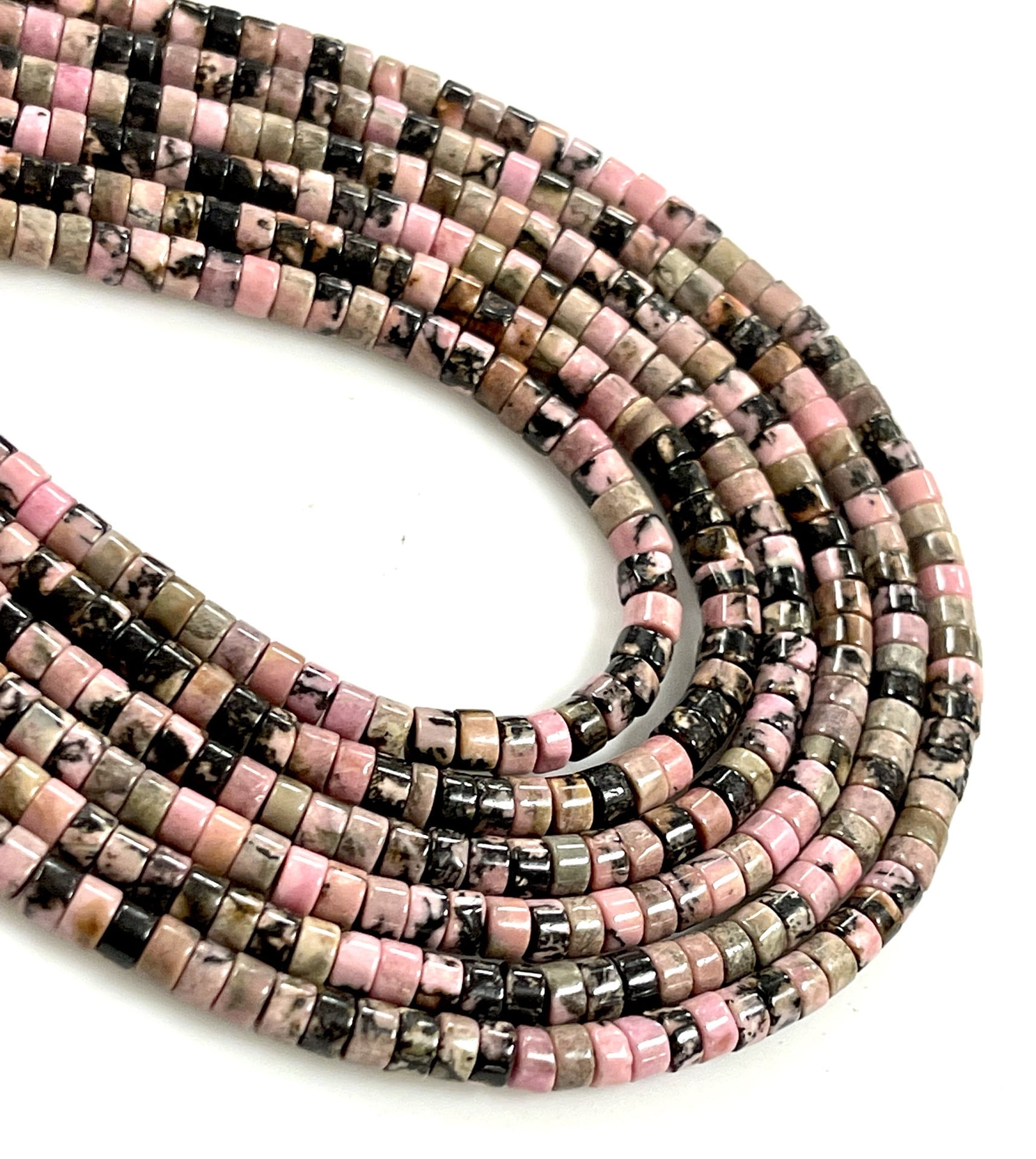 Rhodochrosite Natural Gemstone Heishi Disc Tyre Shape Beads Strand Size ...