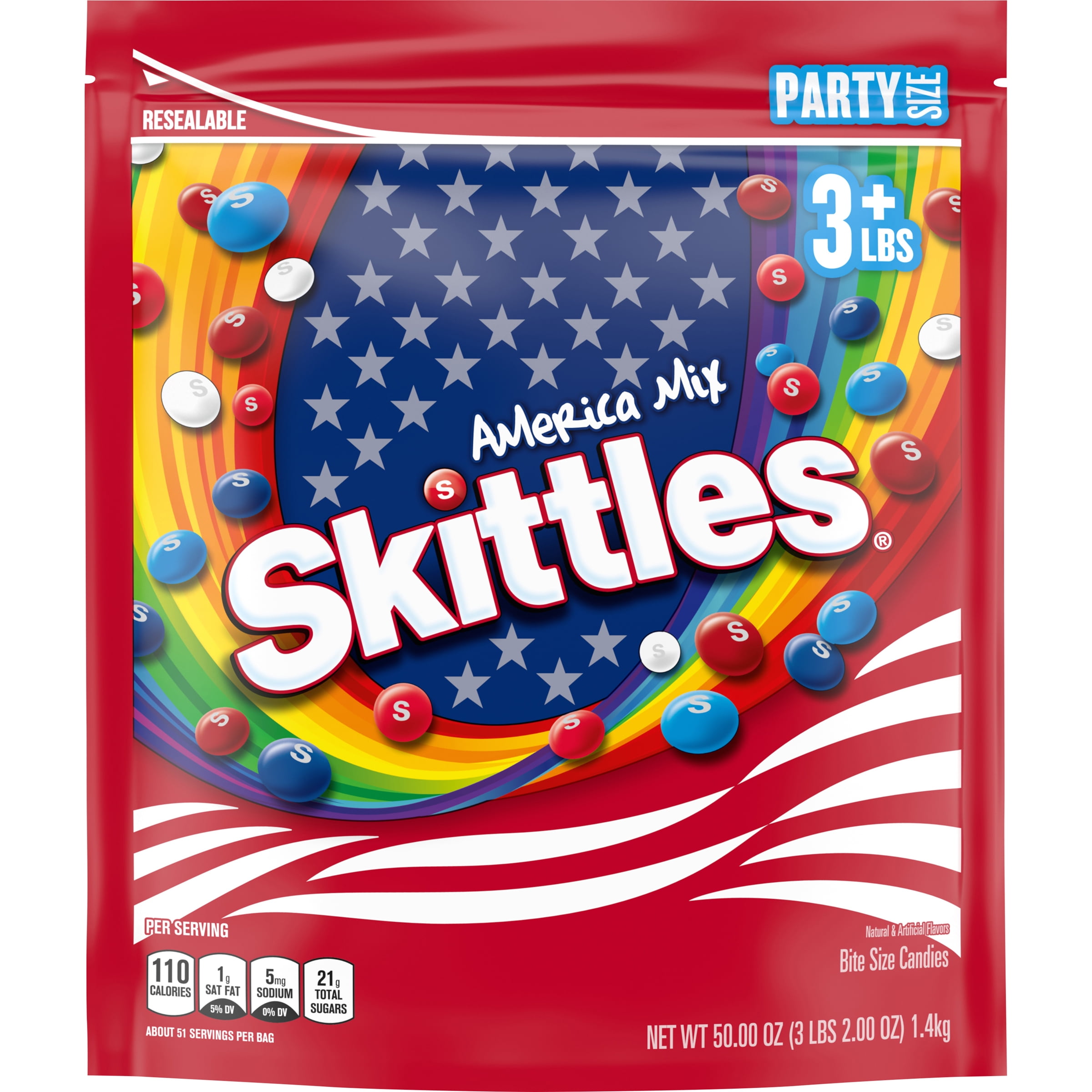 Buy SKITTLES America Mix Red, White & Blue Patriotic Candy, 50 oz ...