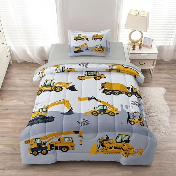 4-Pcs Construcción Twin Size Boys Bedding Set, Kids Comforter Set for ...