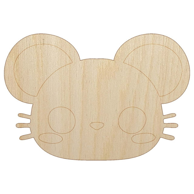 Charming Kawaii Chibi Mouse Face Blushing Cheeks Wood Shape Unfinished ...