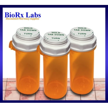 Pack of 50 - Amber 13 Dram Pill Bottles Empty with Caps Child Resistant ...