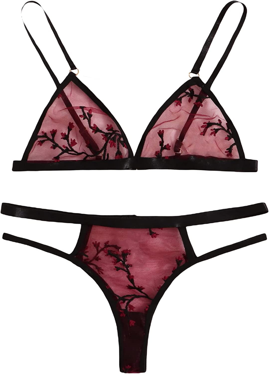 Soly Hux Womens Sexy Sheer Mesh Lingerie Set See Through Lace Bra And