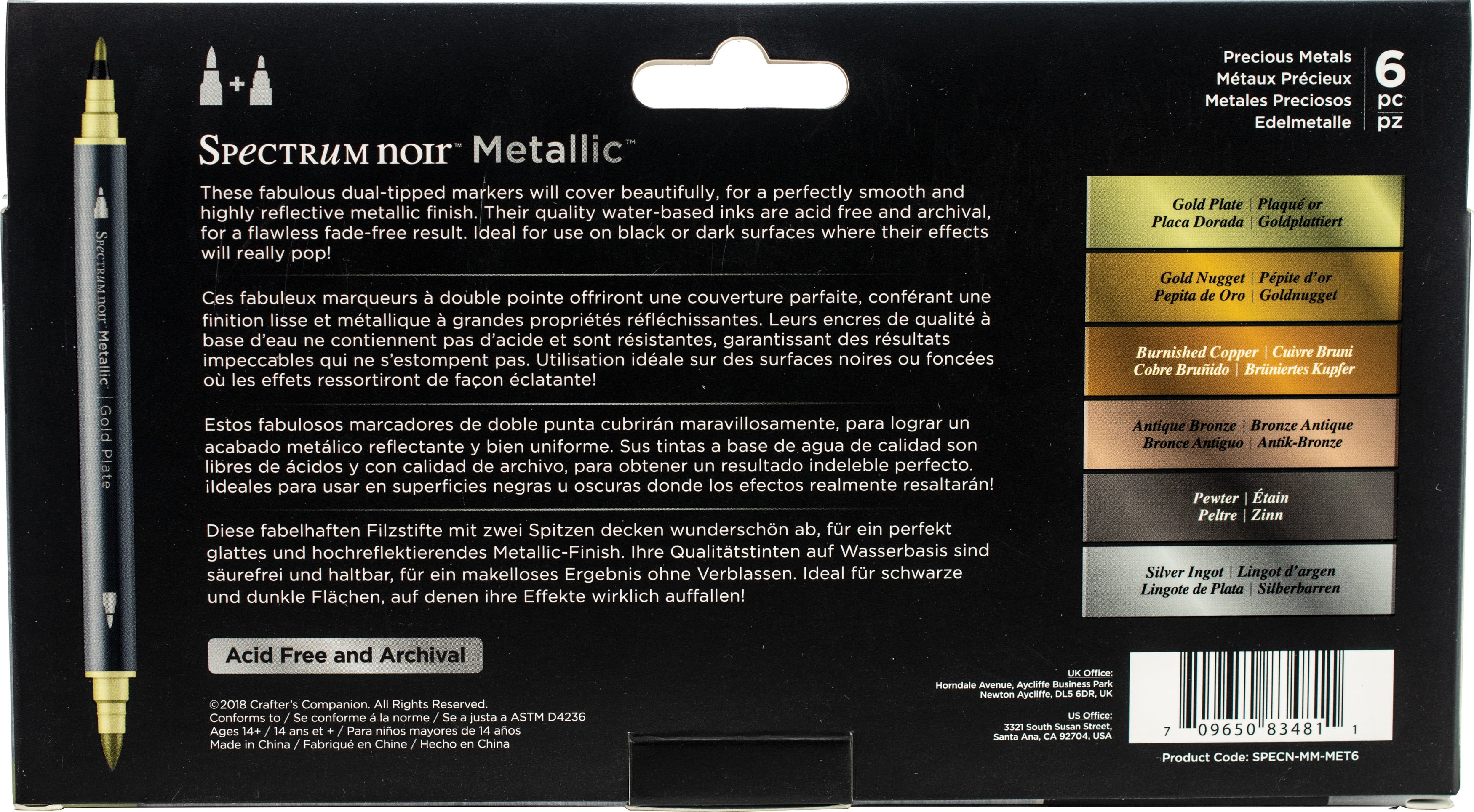 Spectrum Noir Metallic Markers 6/Pkg-Precious Metals - Walmart.com