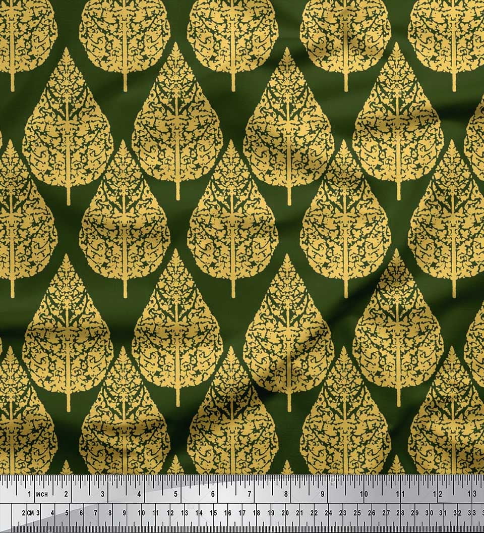 Soimoi Satin Silk Fabric Floral & Flying Swan Block Printed Craft ...