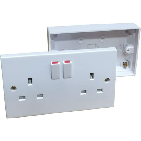 Double Wall Socket & Back Box Pattress. Twin 2 Gang Switched Plug ...