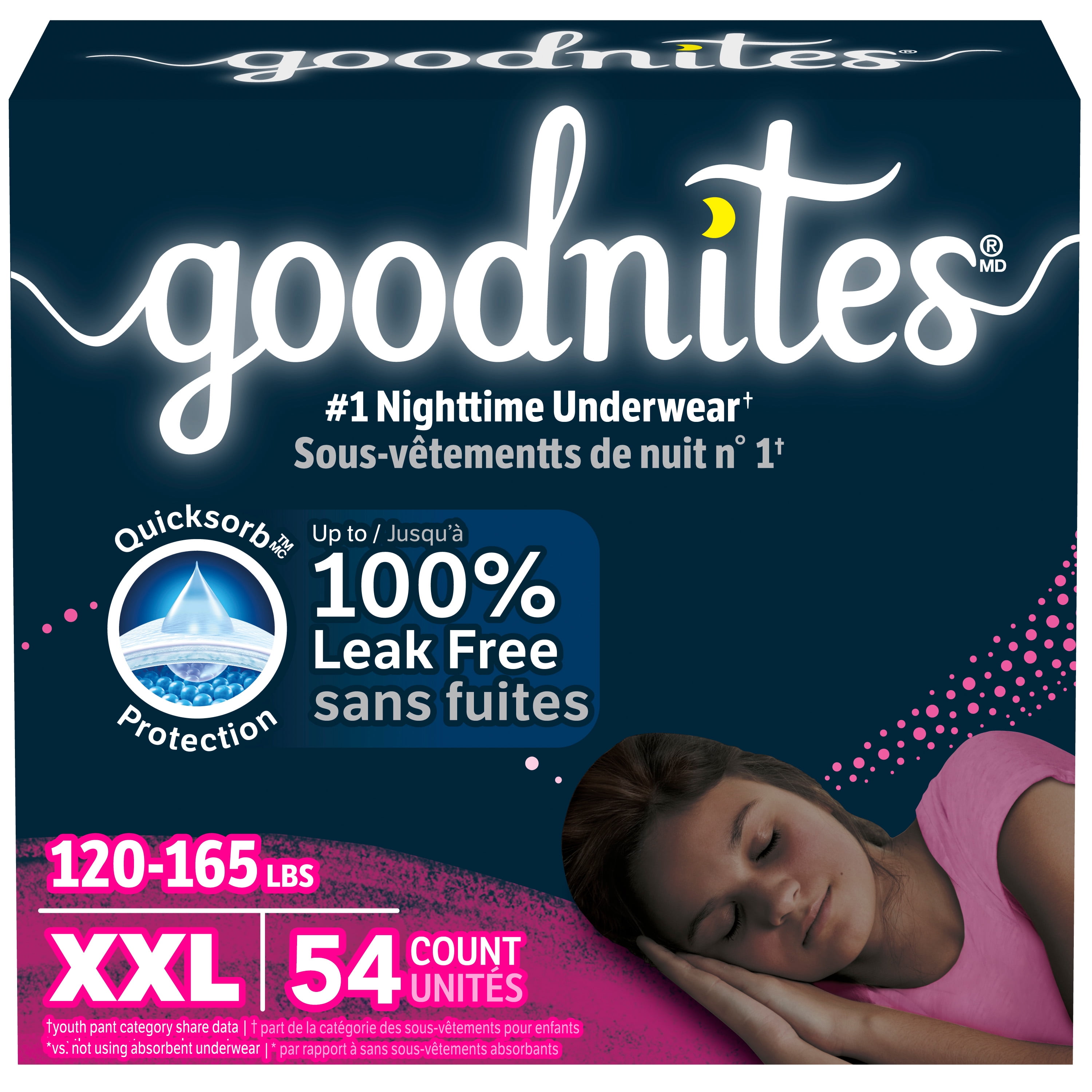 Goodnites Girls' Nighttime Bedwetting Underwear, Size XXL (120-165 lbs ...